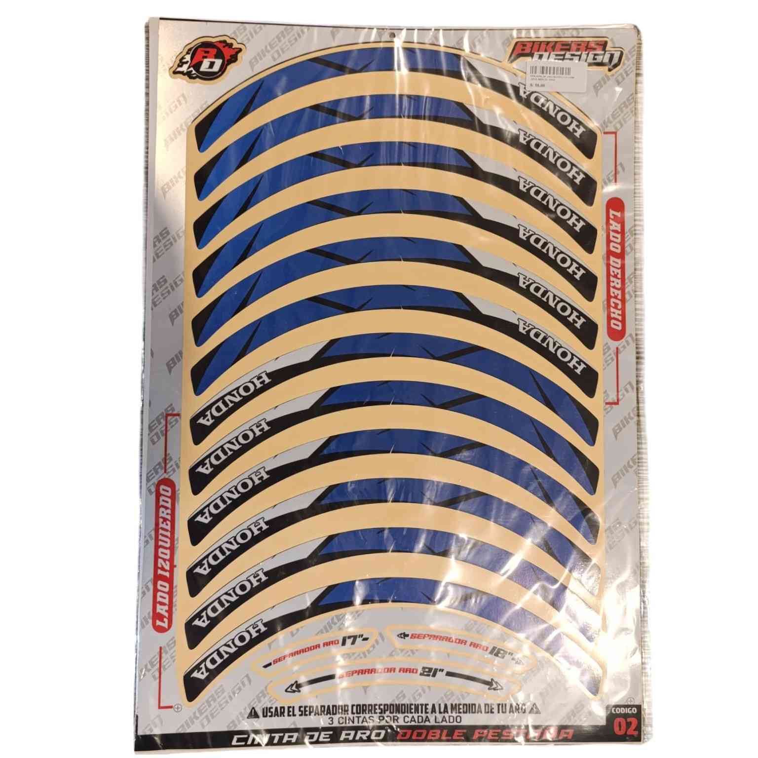 VikingoBiker - STICKER DE ARO HONDA GRANDE AZUL REFLECTIVO