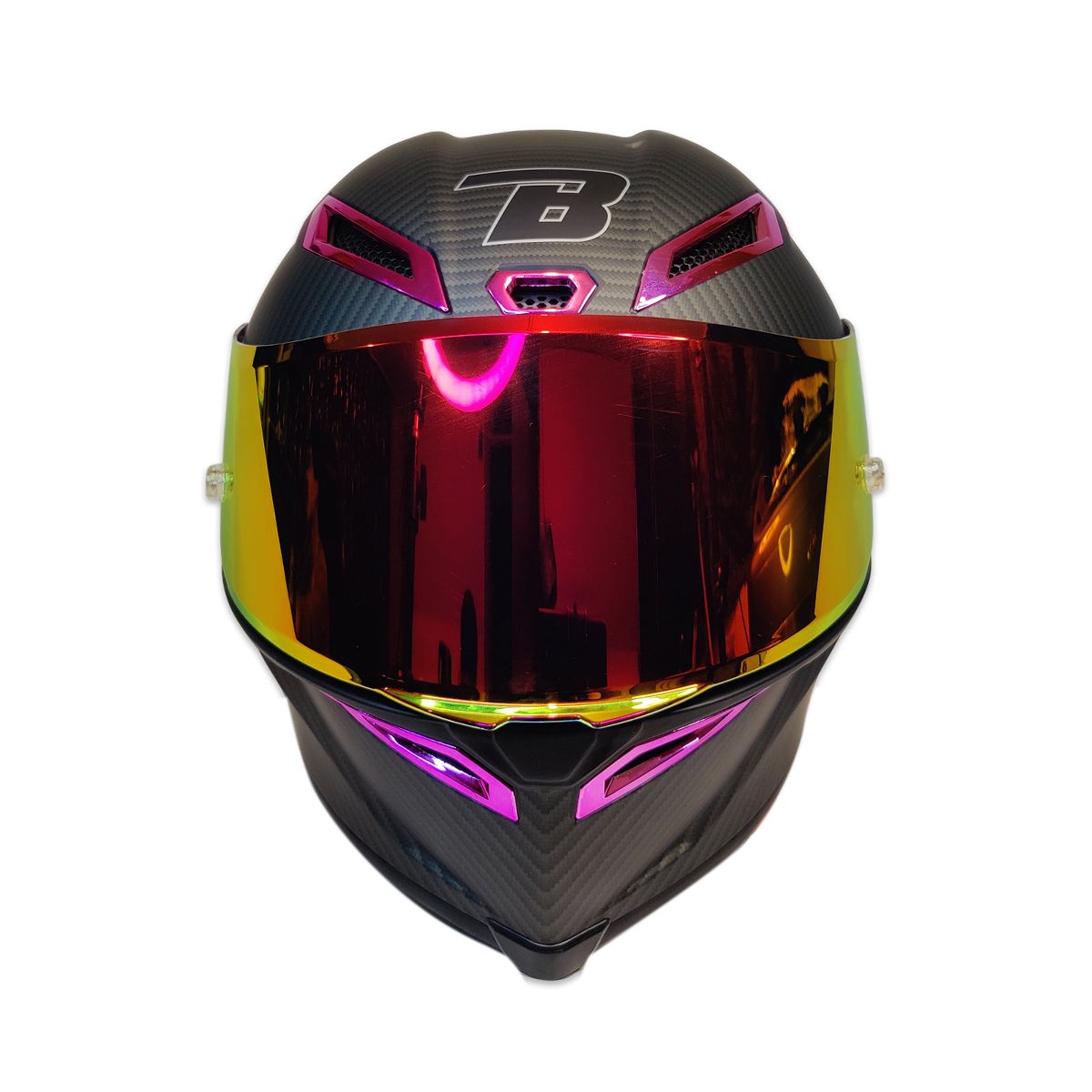 VikingoBiker - CASCO BIHR B-302 CARBON MATE PURPURA-IRIDIUM DORADO